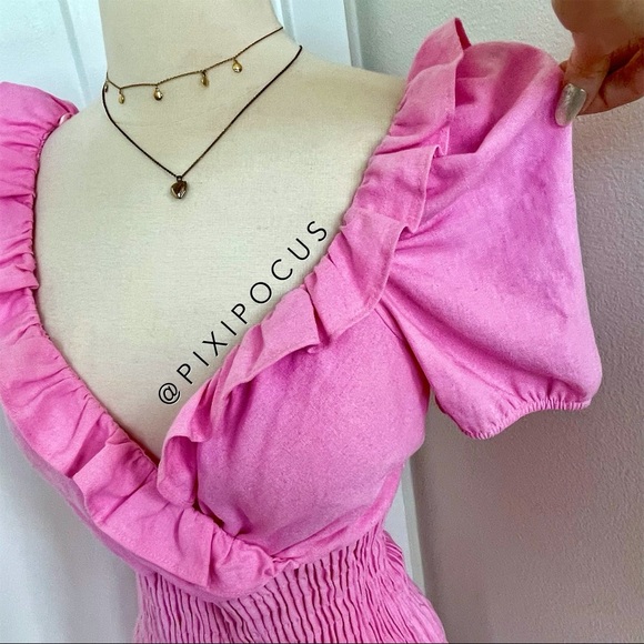 Zara | Dresses | Zara Linen Ruffle Dress Stretchy Pink | Poshmark